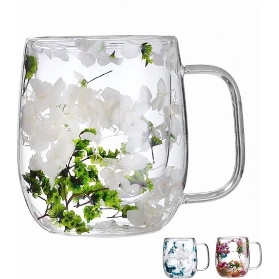 Double Glass Flower Tea Cup, 250ml/390ml Transparent Cup with Dried ...