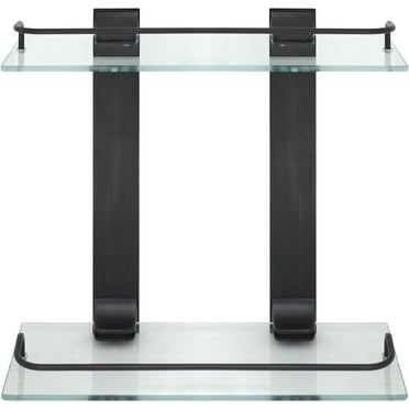 Que New 16" Double Glass Shelf with Gallery Rail - Walmart.com