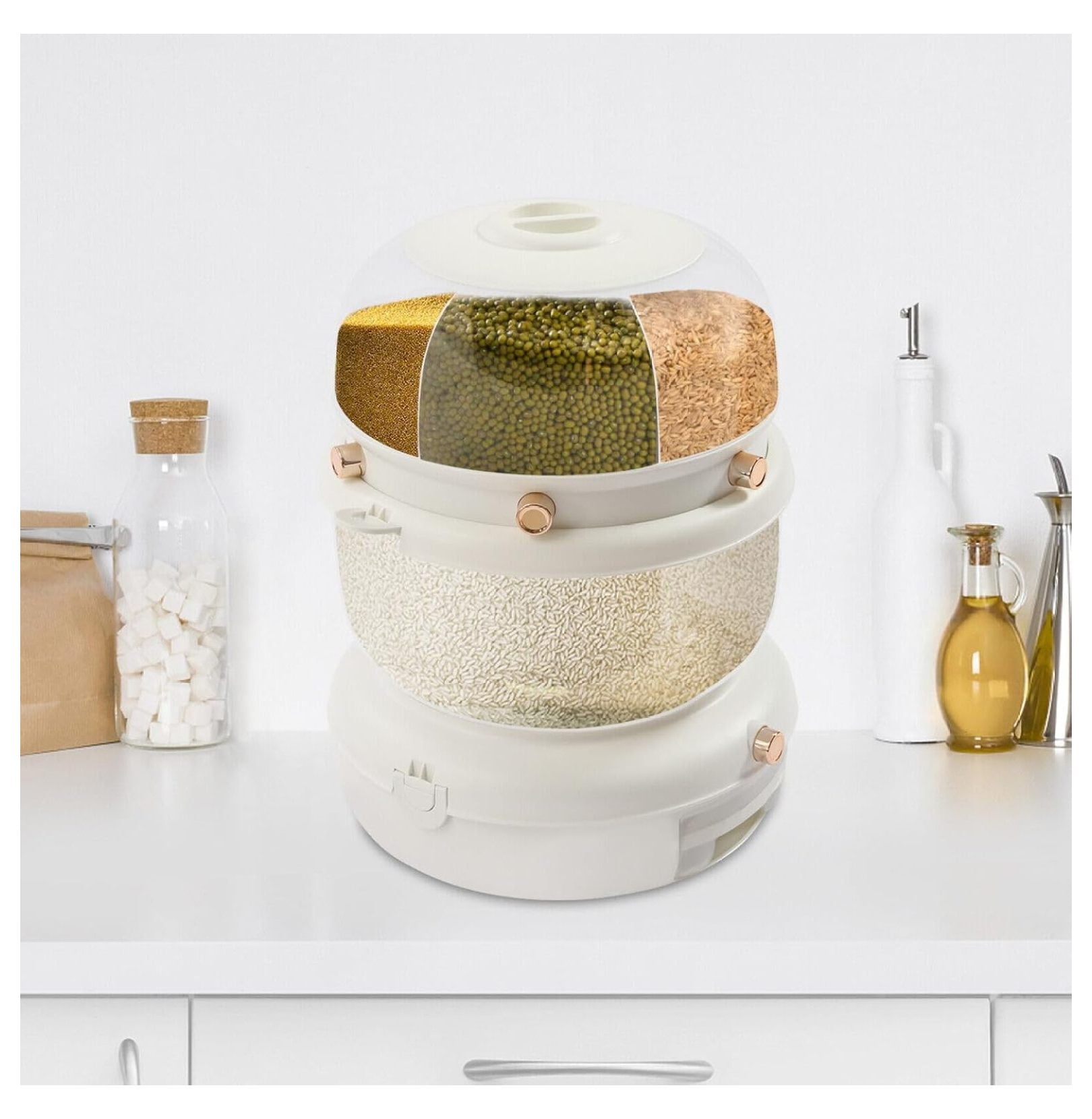 Double Grain Dispenser, 360° rotatable cereal box, transparent rice bin ...