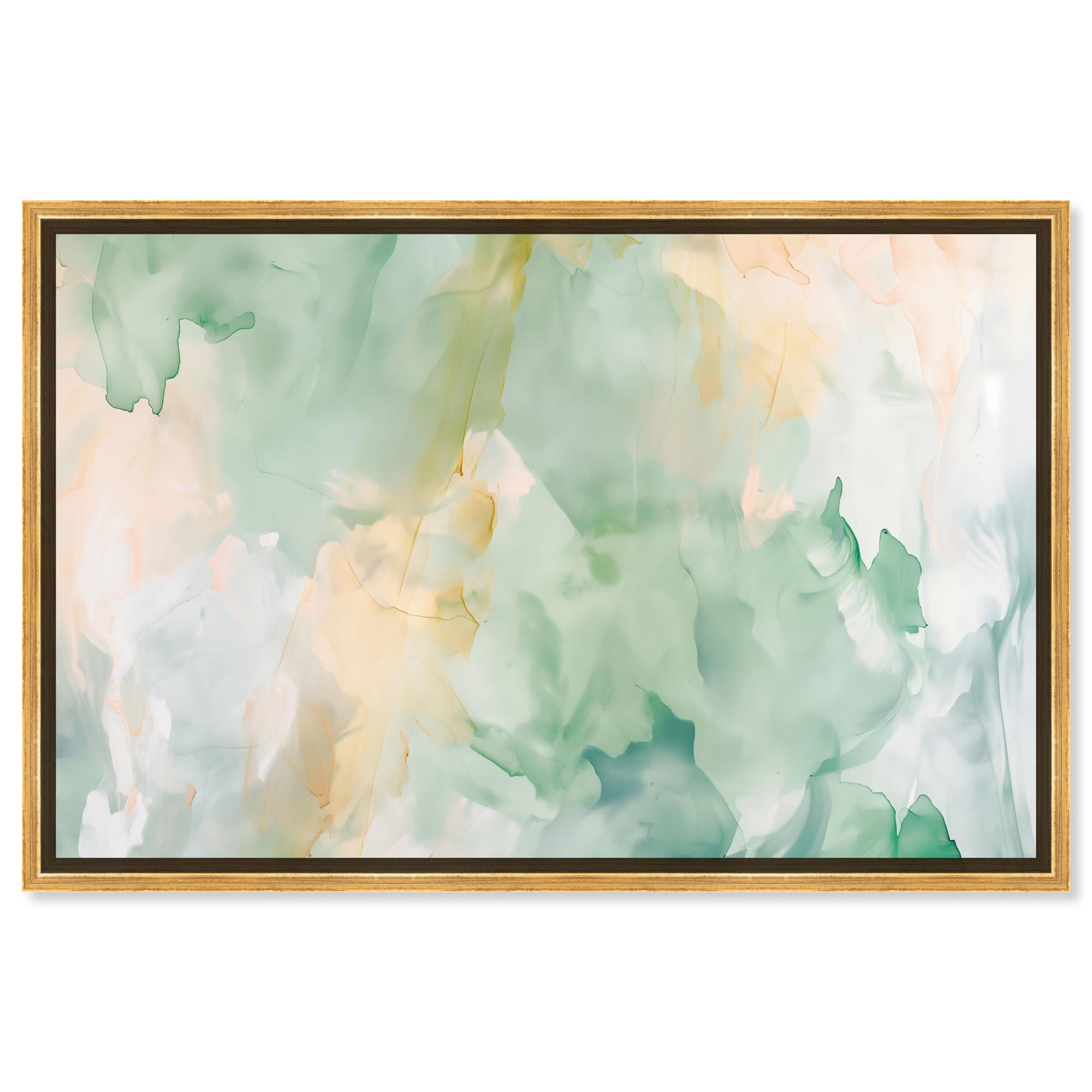 Double Green I Canvas Modern Abstract Art by Art Remedy, Gold Frame, 24 ...