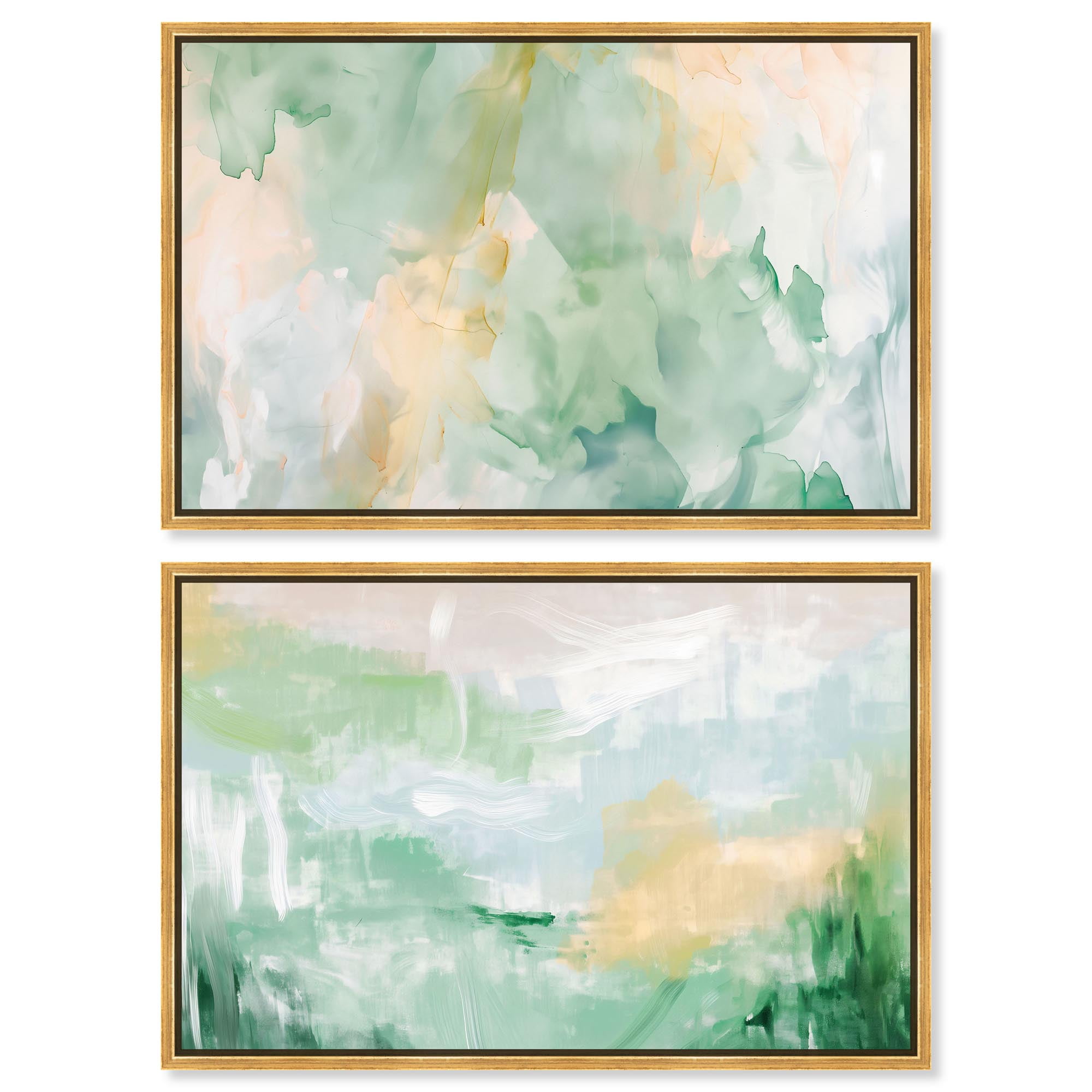 Double Green Set Canvas Set of 2 Green and Blue Art by Art Remedy, Gold ...