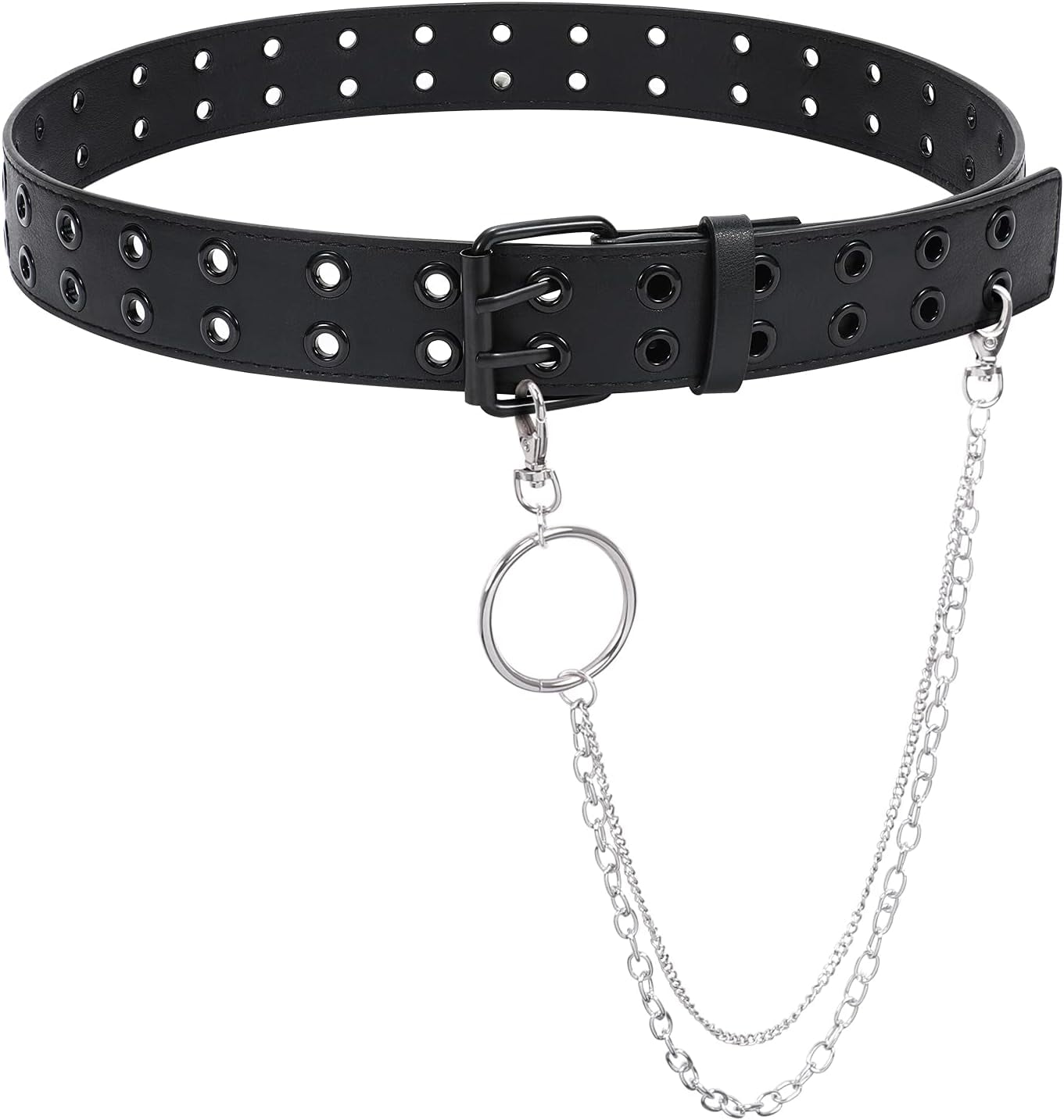 Double Grommet Leather Belt with Detachable Chain for Women Men,Punk ...