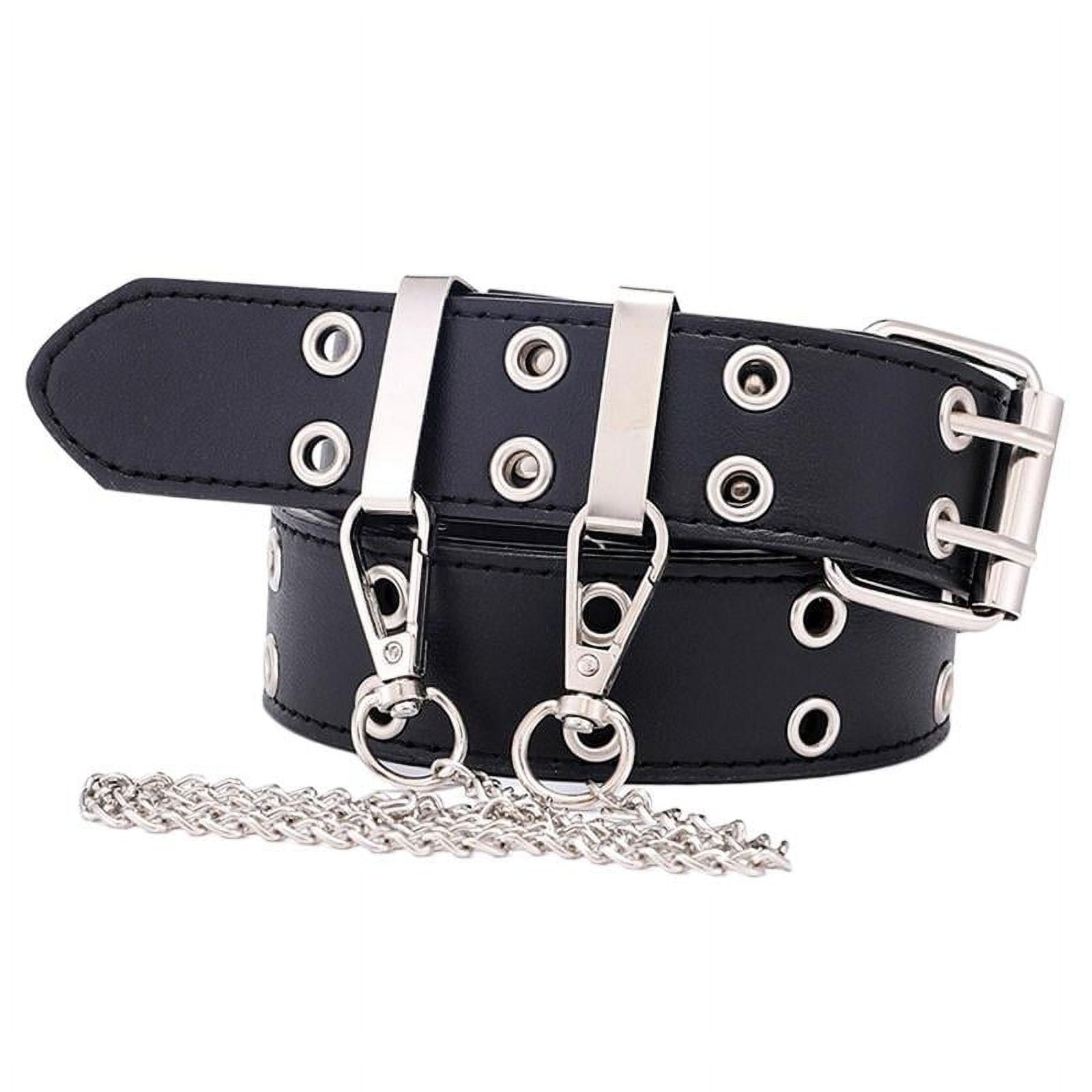 Double Grommet Punk Belt for Women PU Leather Jeans Waist Belts Party ...