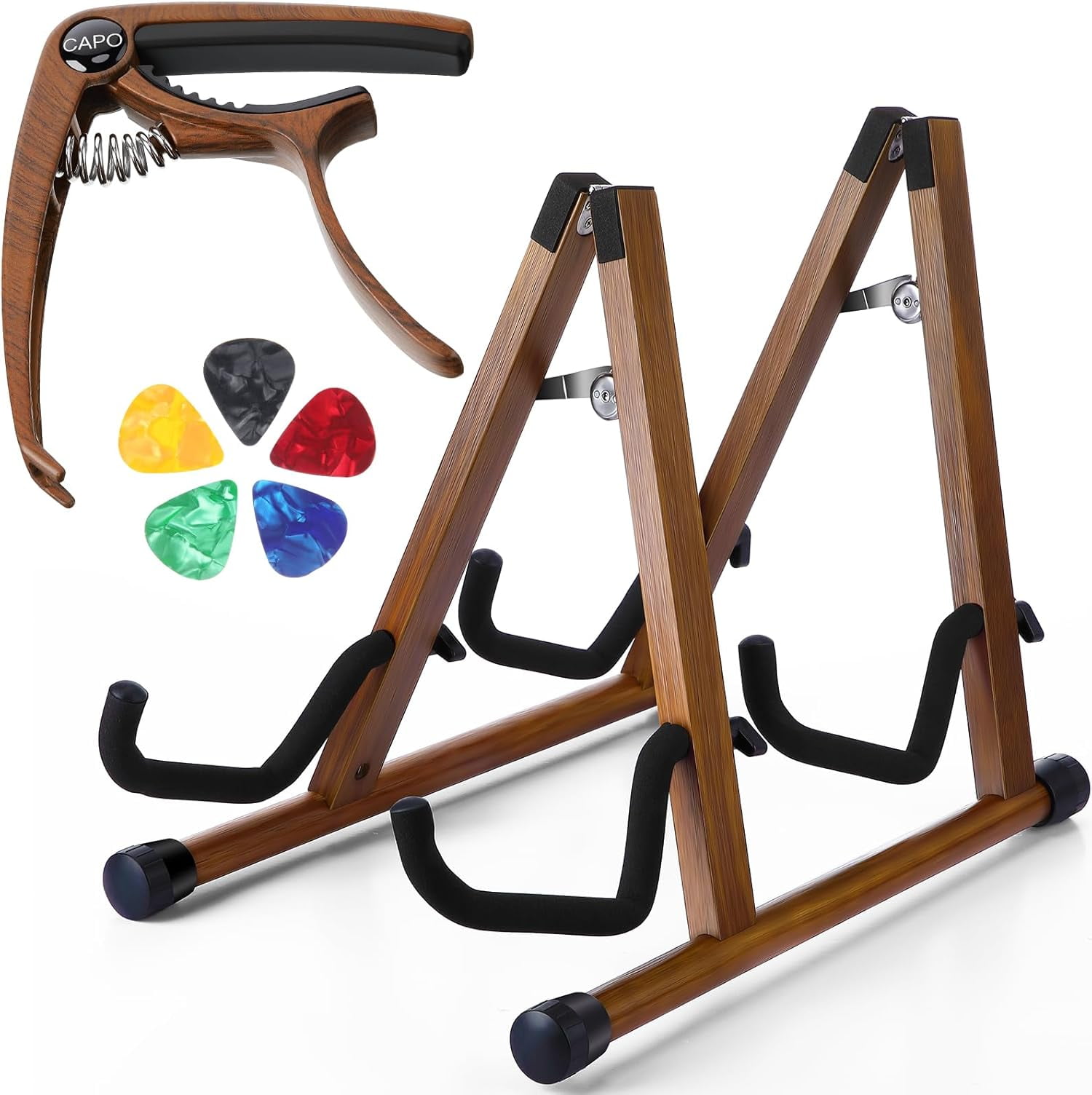 Double Guitar Stand, A Frame Acoustic Guitar Stand with Soft , Capo and ...