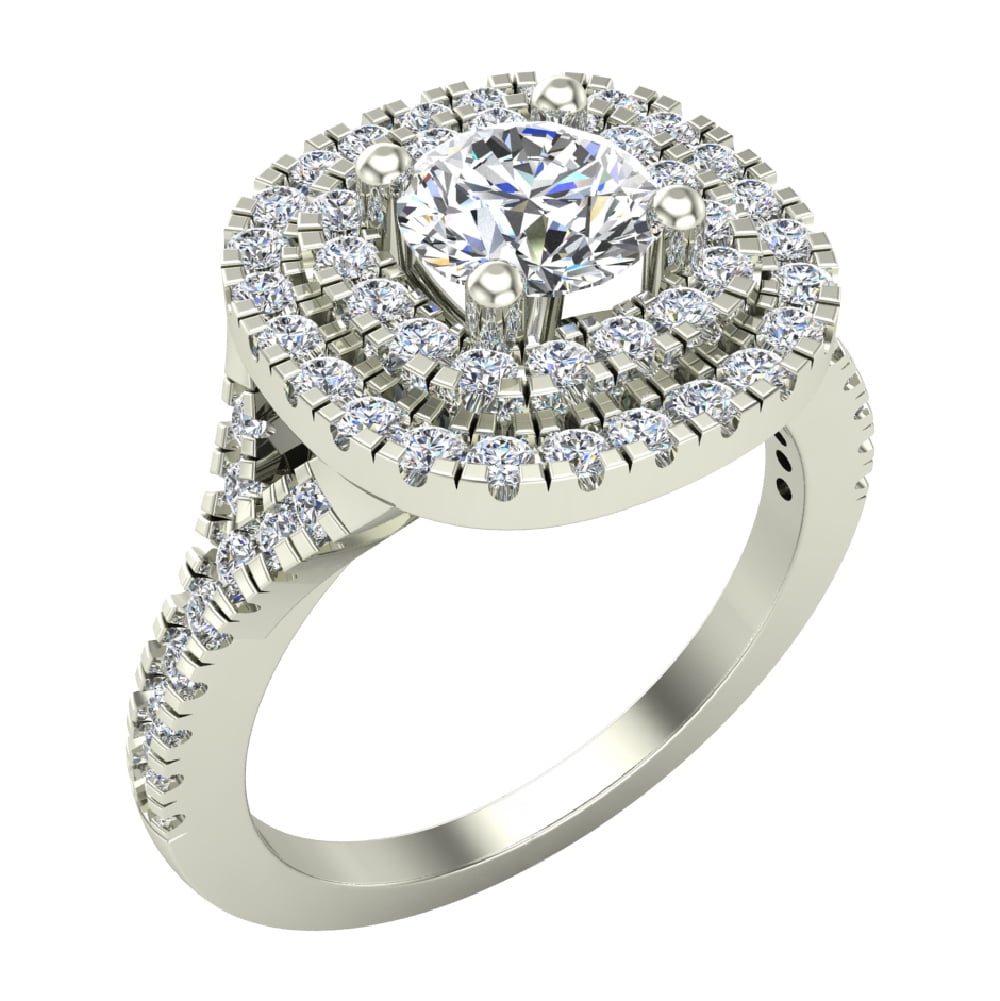 Double Halo Cushion Y Style Engagement Ring 1.35 Carat Total Weight ...