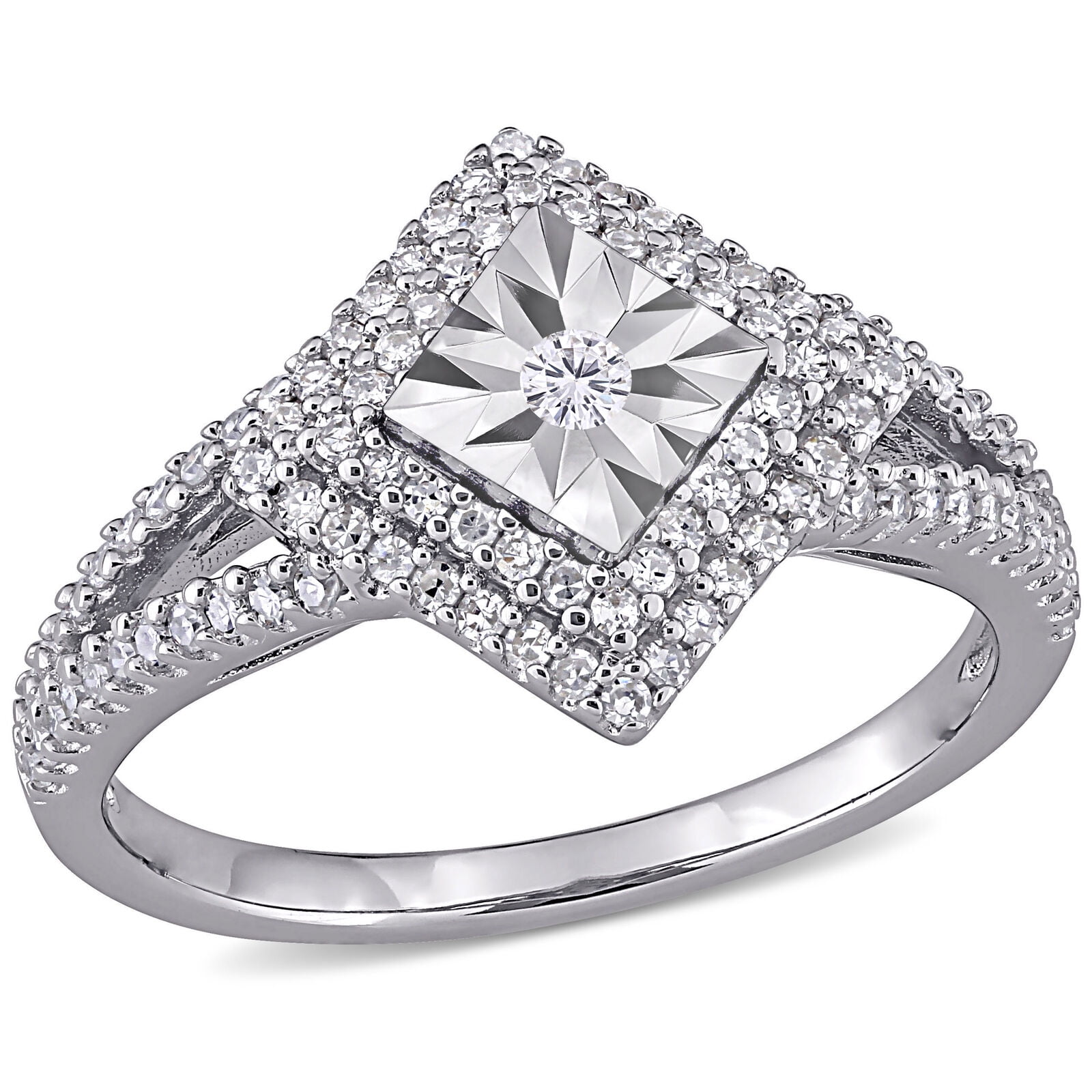 Double Halo Diamond Engagemenr Ring, Square Halo Ring, Split Shank ...