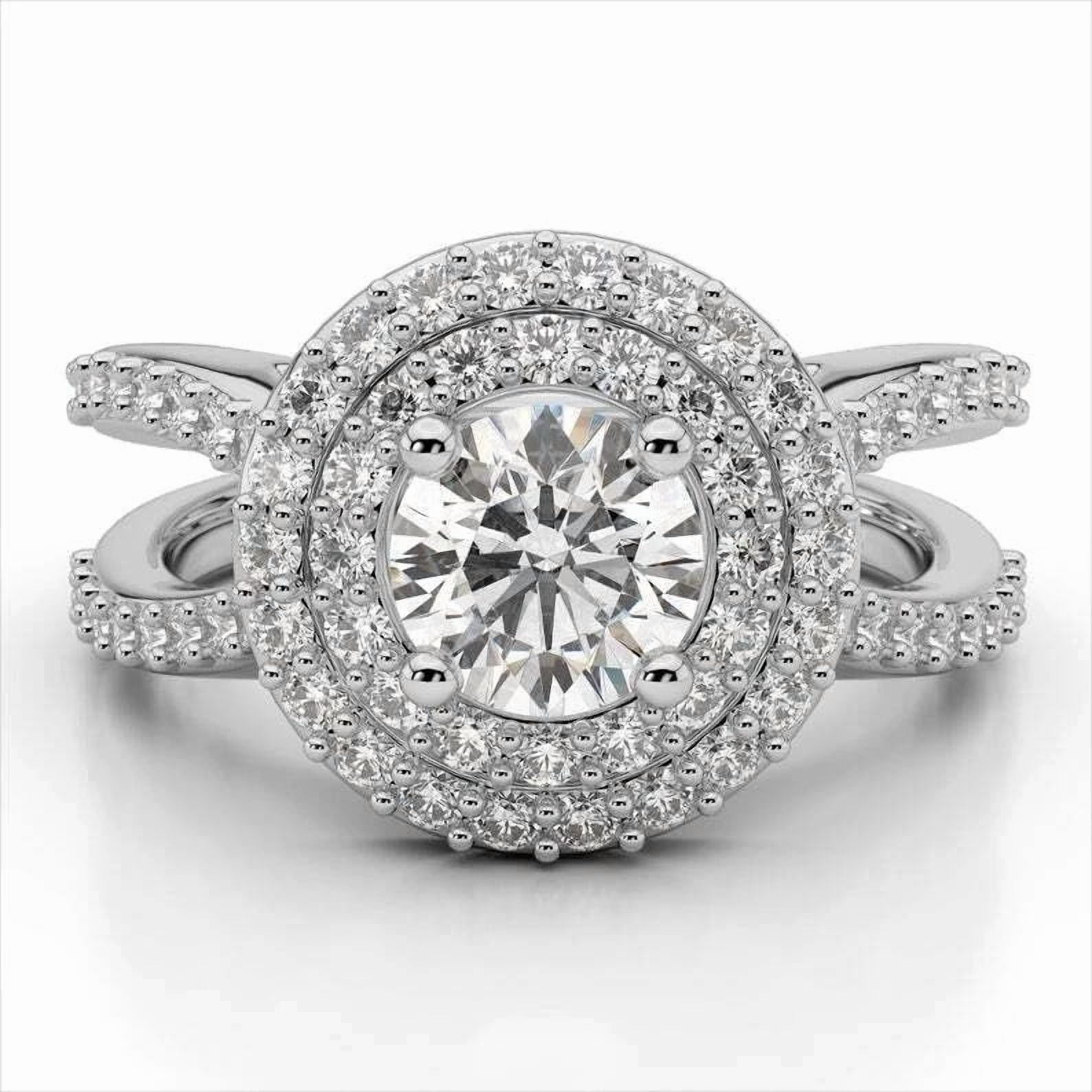 Double Halo Diamond Wedding Ring, Split Shank Engagement Ring, Pave Set ...