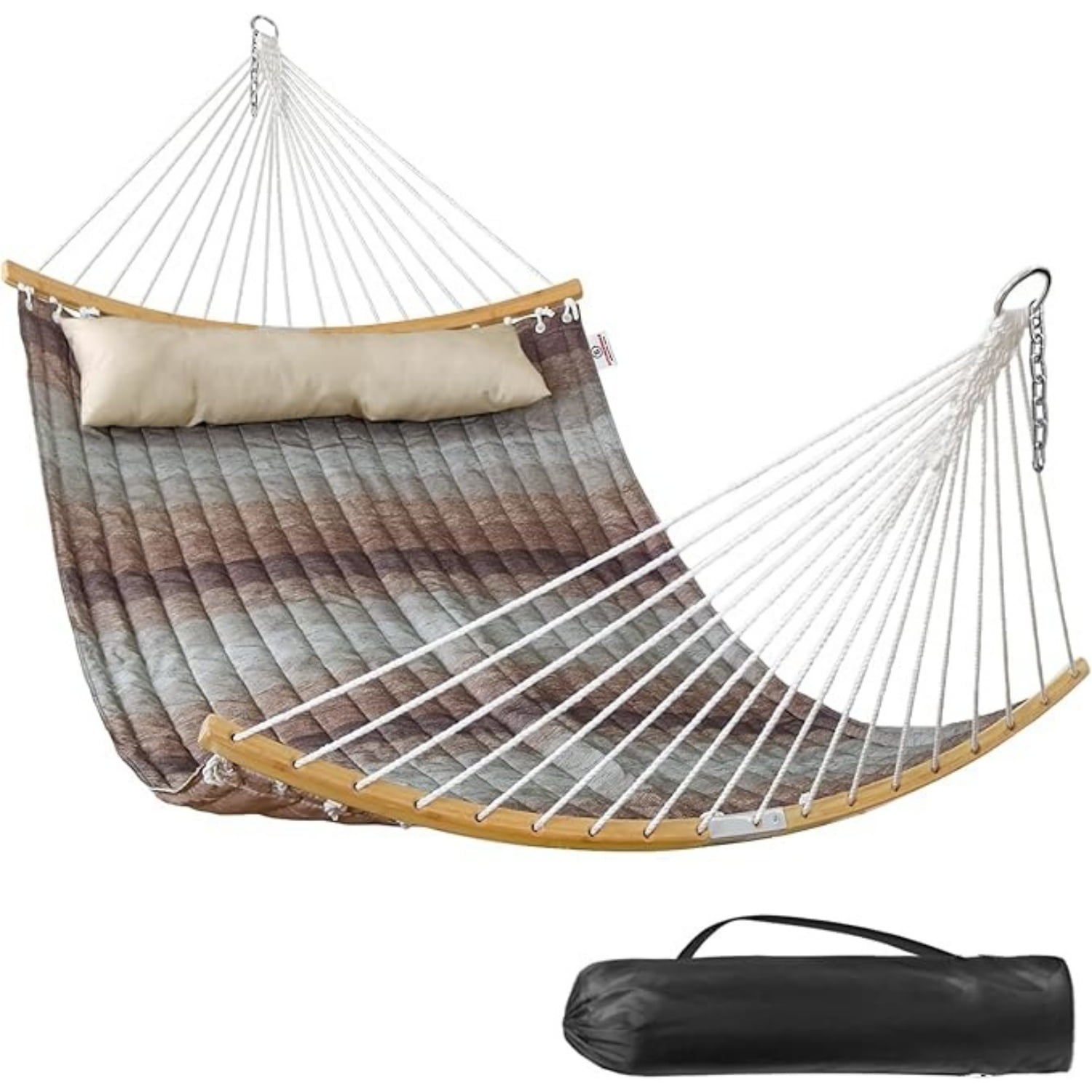 Double Hammock, 11 FT Quilted Fabric 2 Person Hammock for Outside with ...