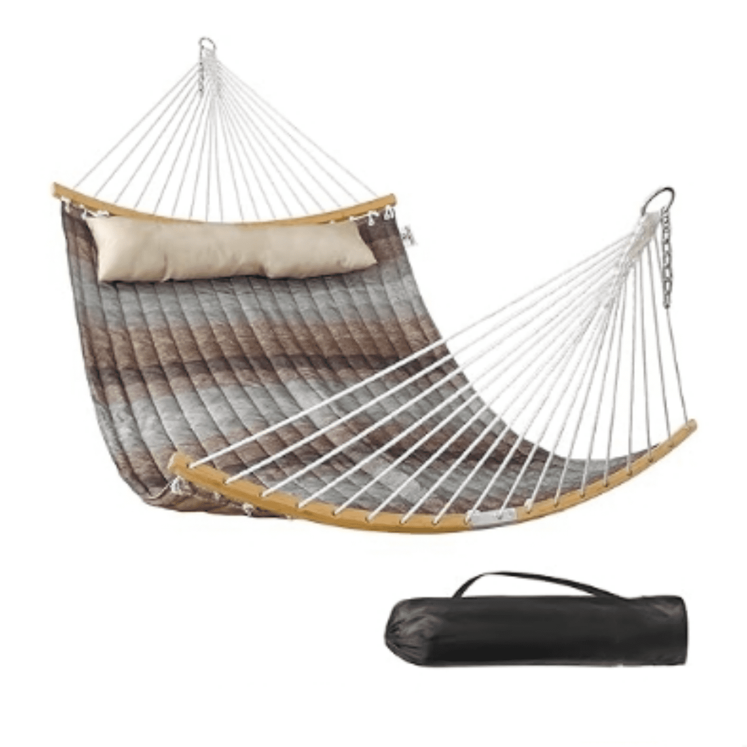 Double Hammock, 11 FT Quilted Fabric 2 Person Hammock for Outside with ...