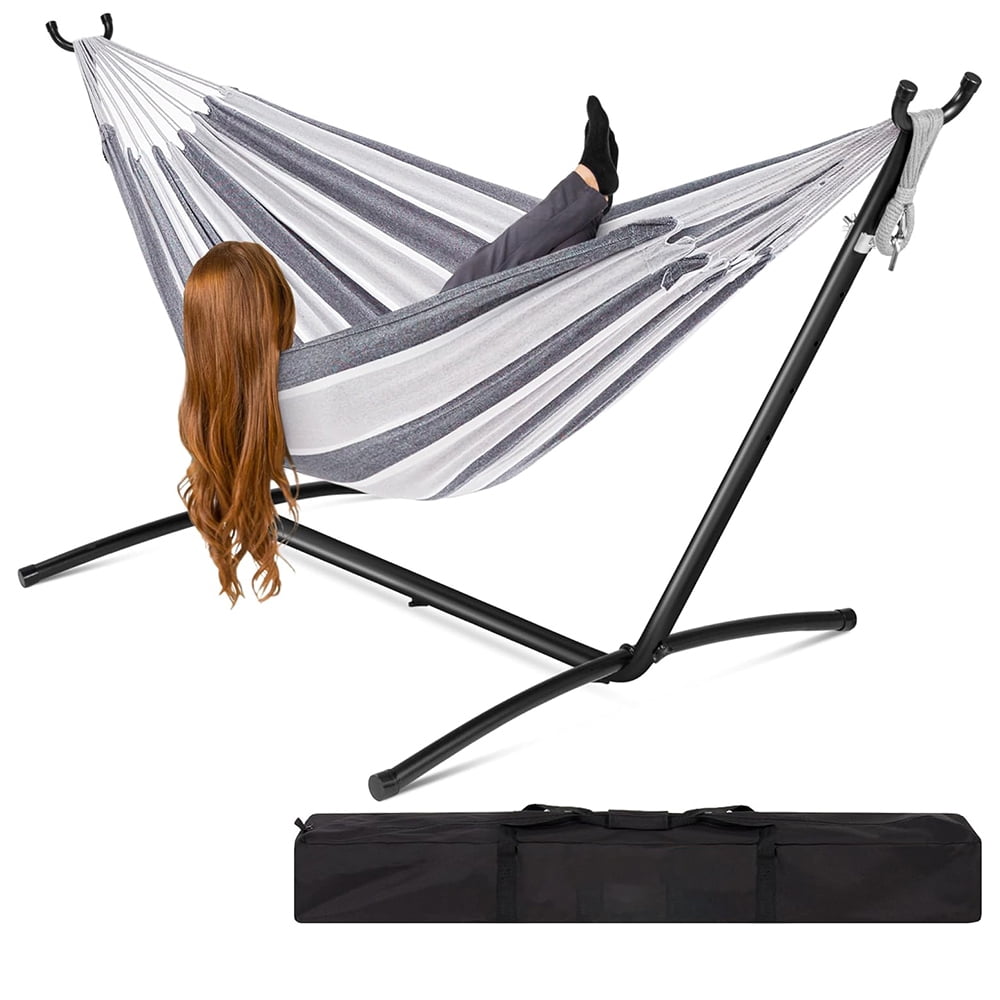 Double Hammock with Steel Stand, Indoor Outdoor Brazilian-Style Cotton ...