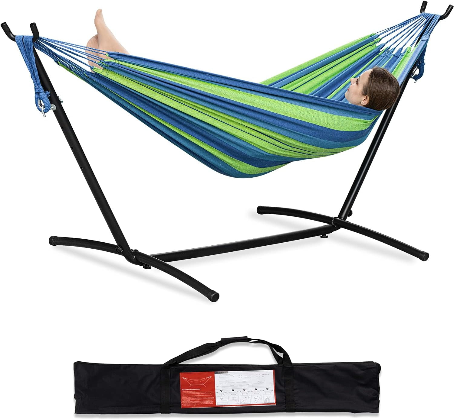 Double Hammock with Space Saving Steel Stand Included 2 Person Heavy ...
