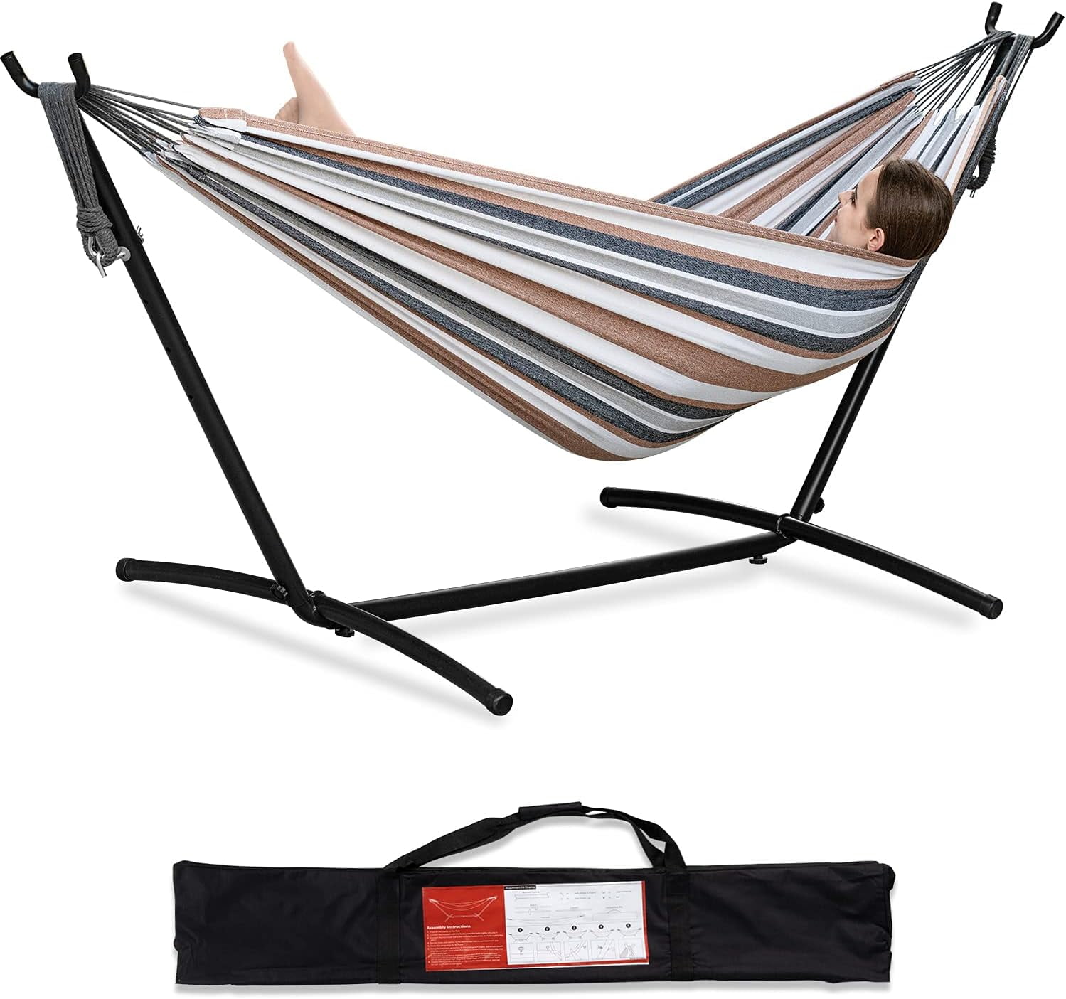 Double Hammock with Space Saving Steel Stand Included 2 Person Heavy ...