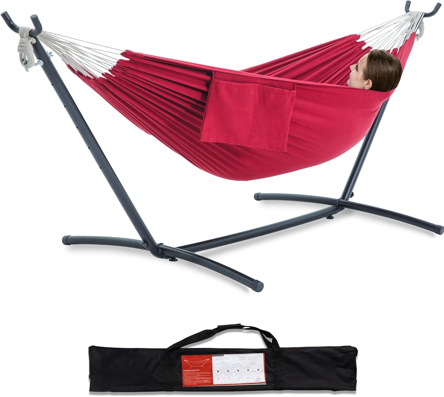 Double Hammock with Space Saving Steel Stand Included 2 Person Heavy ...