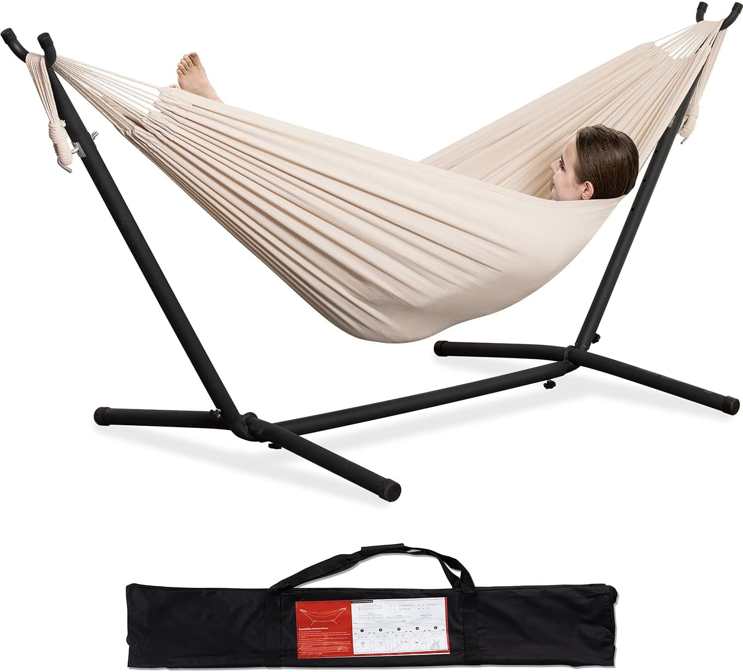 Double Hammock with Space Saving Steel Stand Included 2 Person Heavy ...