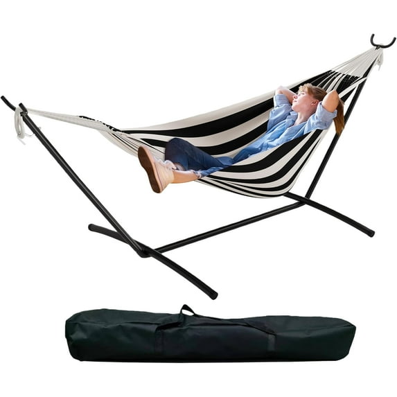 Double Hammock with Stand - Heavy Duty 450lbs Capacity, Portable Cotton ...