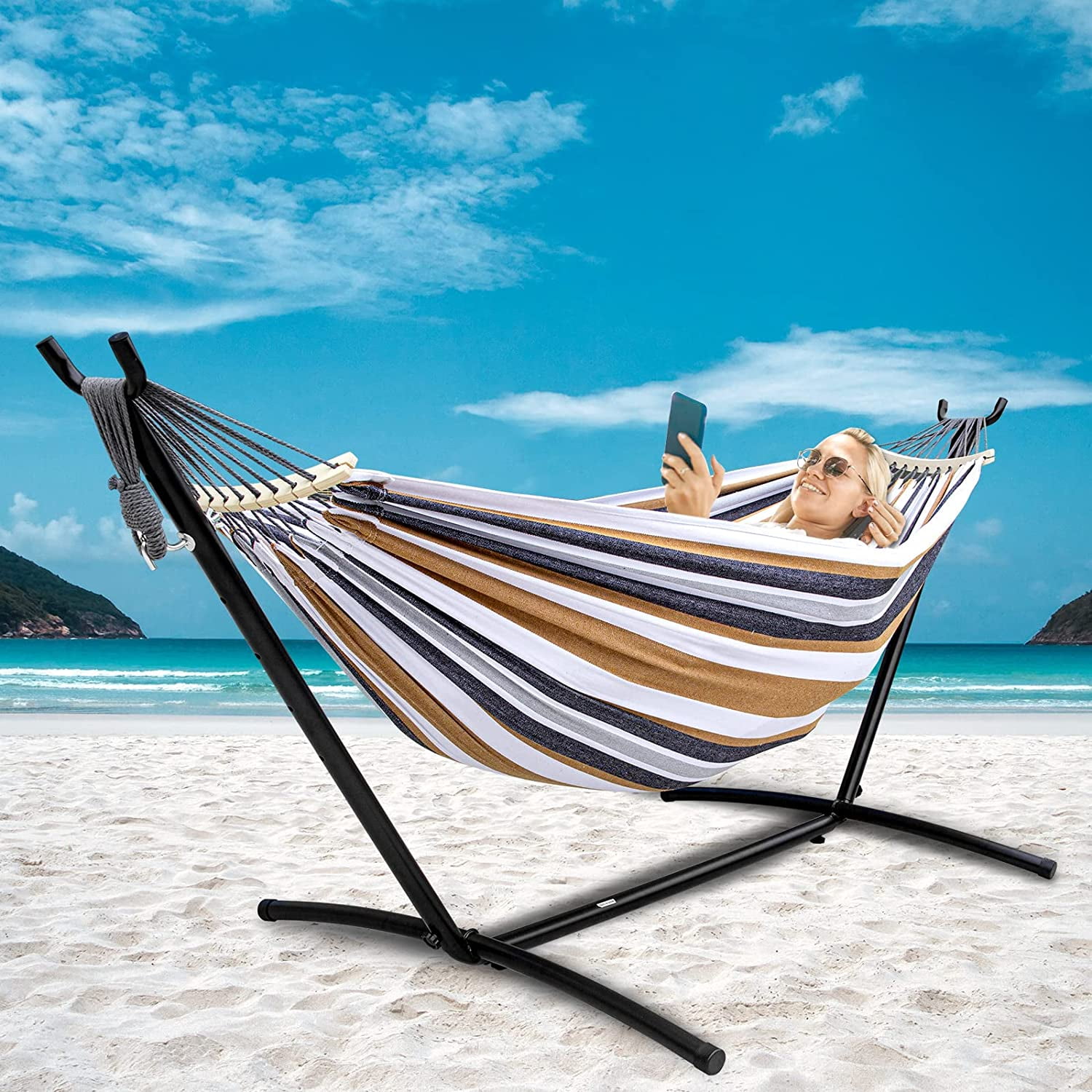 Double Hammock with Stand Included 450lb Capacity Steel Stand, Premium ...
