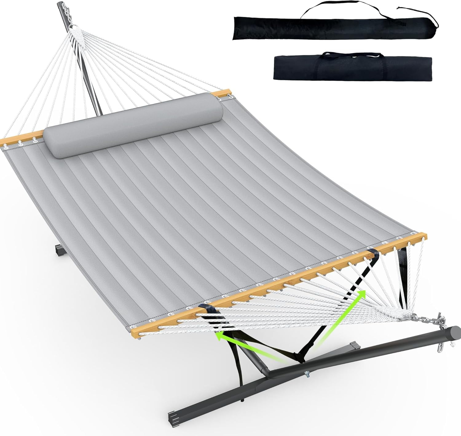 Double Hammock with Stand for Outdoor, Heavy Duty Portable Hammock with ...