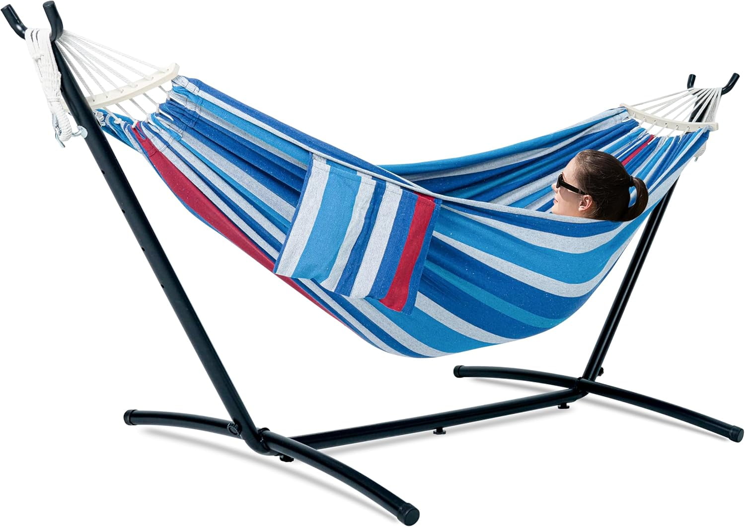 Double Hammock with Stand for Outside, Upgraded Spreader Bar, Heavy ...