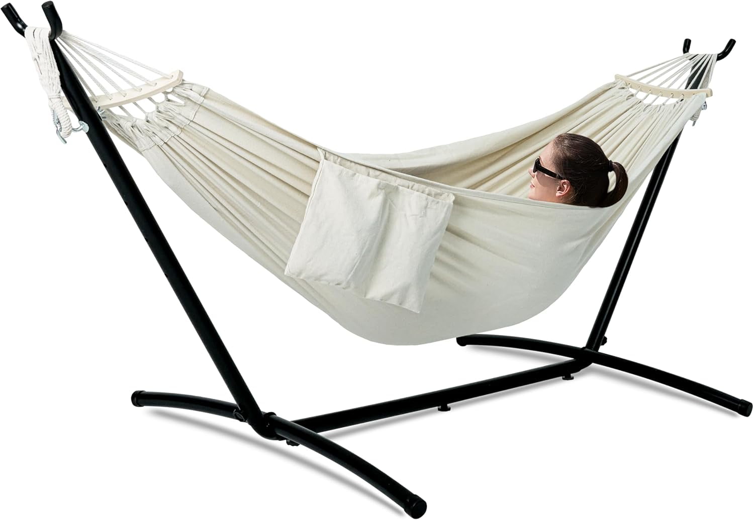 Double Hammock with Stand for Outside, Upgraded Spreader Bar, Heavy ...