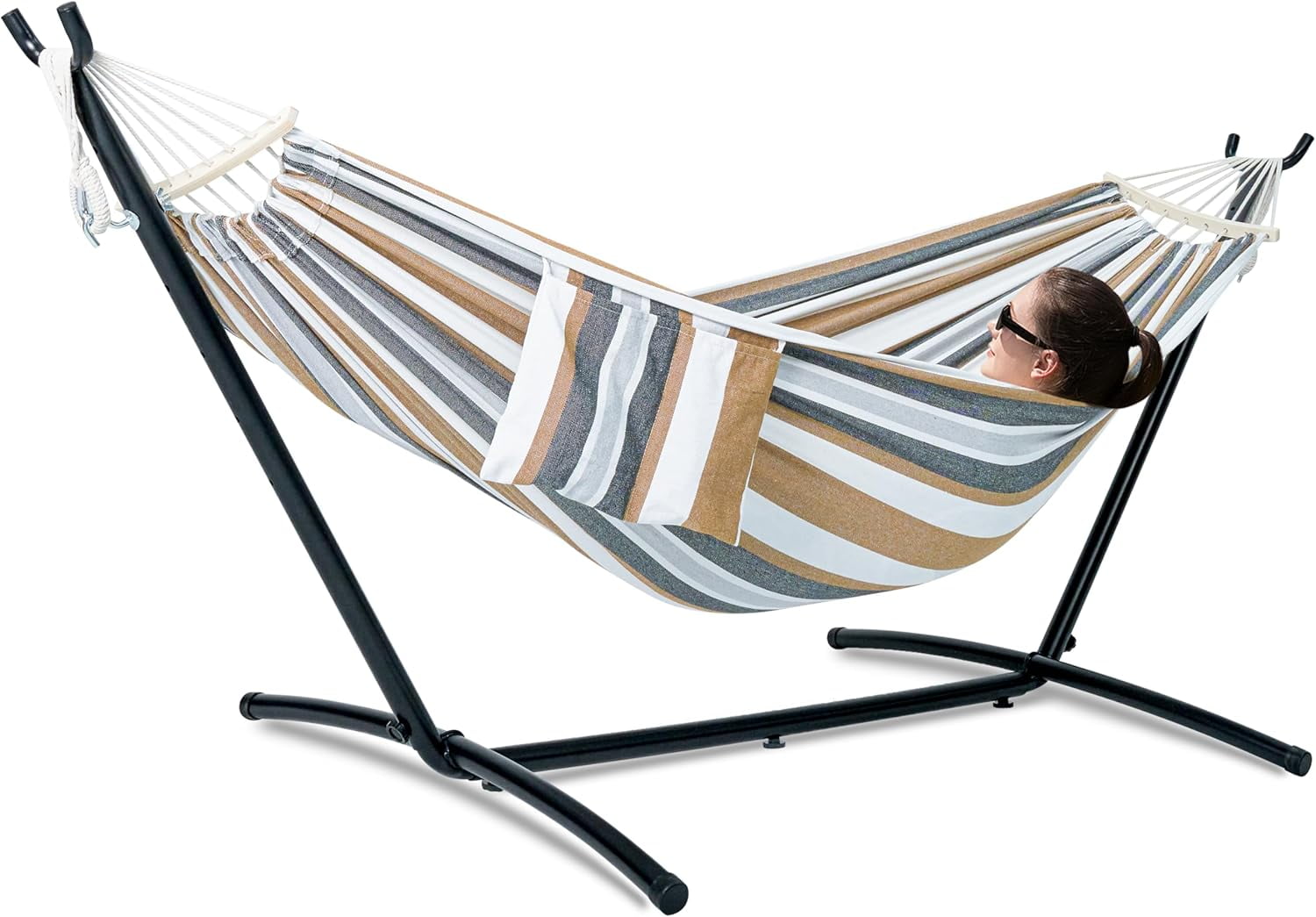 Double Hammock with Stand for Outside, Upgraded Spreader Bar, Heavy ...