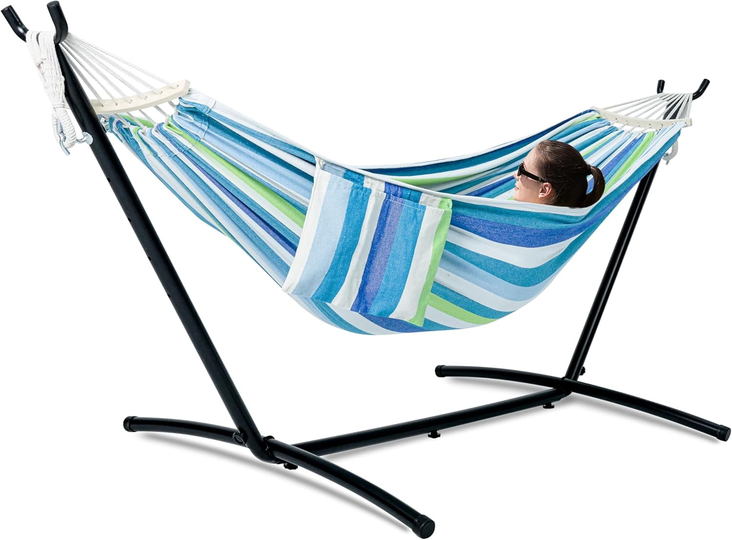 Double Hammock with Stand for Outside, Upgraded Spreader Bar, Heavy ...