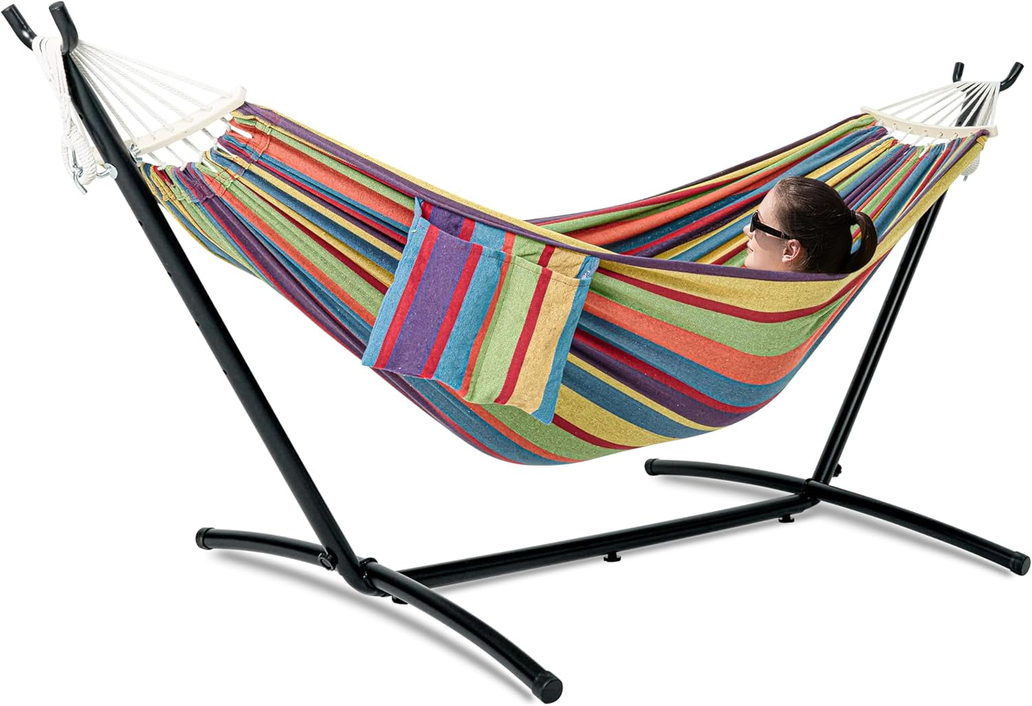 Double Hammock with Stand for Outside, Upgraded Spreader Bar, Heavy ...