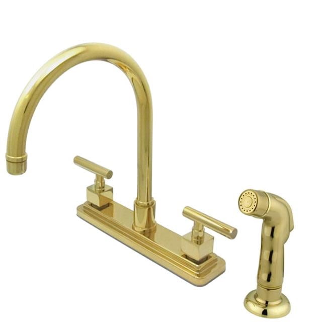Double Handle 8 in. Kitchen Faucet with Non-Metallic Sprayer - Polished ...
