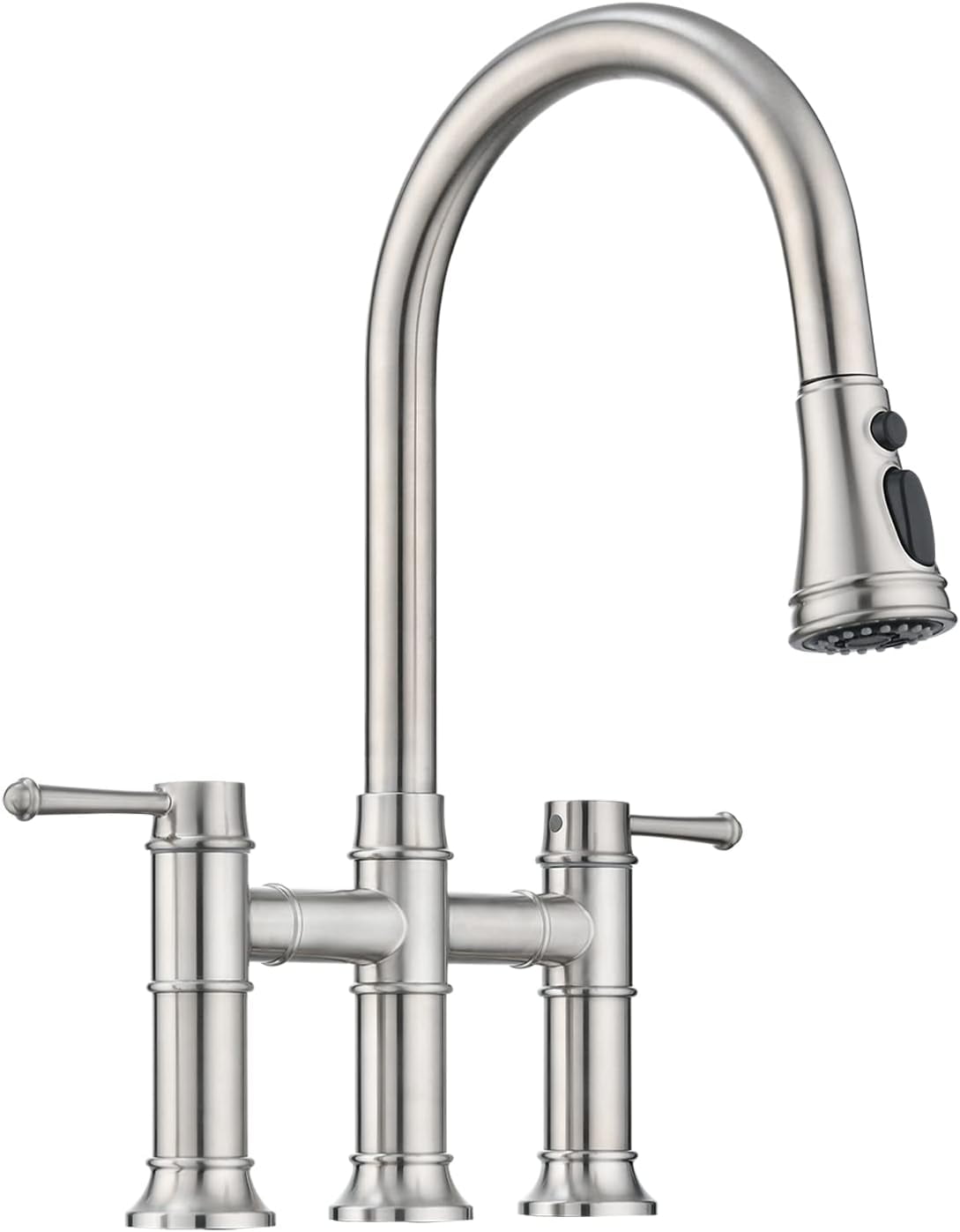 Double Handle Bridge Kitchen Faucet with Pull-Down Spray Head - Walmart.com
