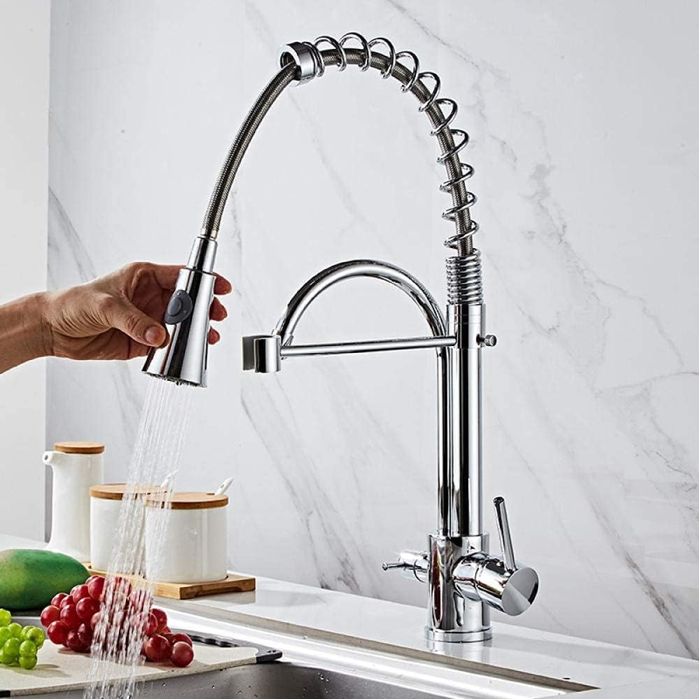 Double Handle Can Be Rotated 360 Hot and Cold Water Faucet,Brass Silver ...