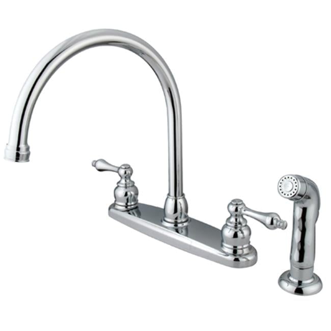 Double Handle Goose Neck Kitchen Faucet with Non-Metallic Sprayer ...