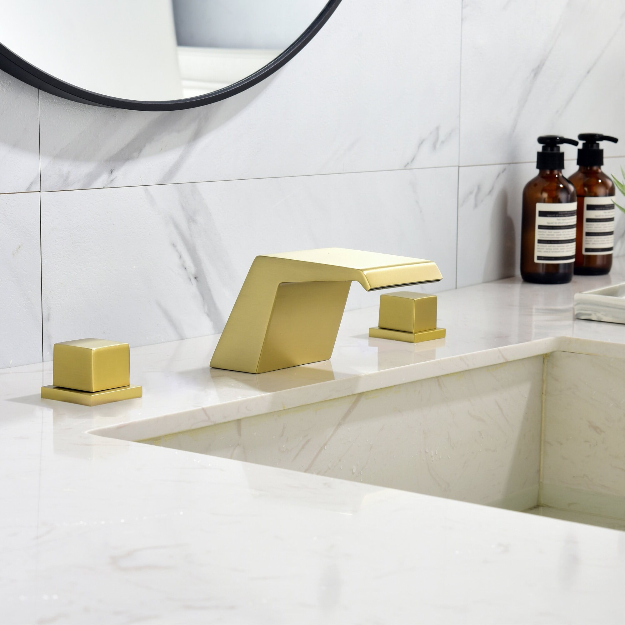Double Handle Waterfall Bathroom Tub Faucet Brushed gold - Walmart.com