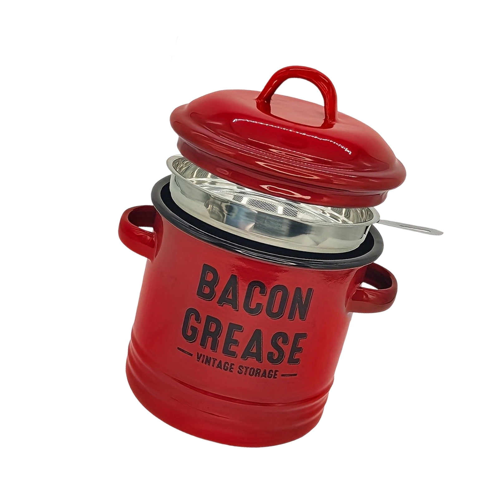 Double Handled Miniature Enameled Bacons Grease Container Seasoning Jar ...