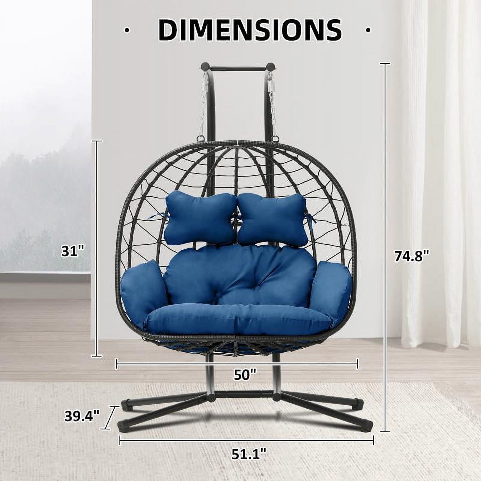 Double Hanging Egg Chair with Weather-Resistant Cushion, 700lbs ...