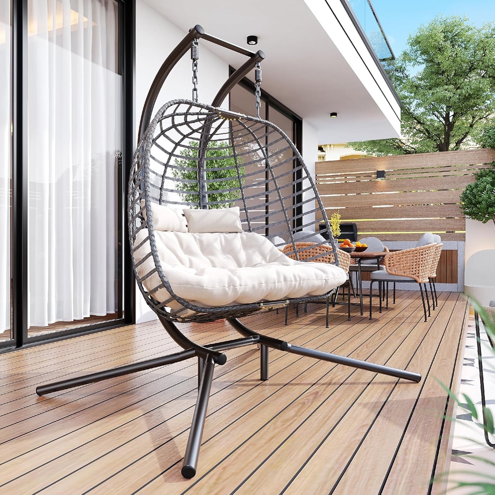Double Hanging Egg Chair wth Stand, Patio Hammock Swing Chair with UV ...