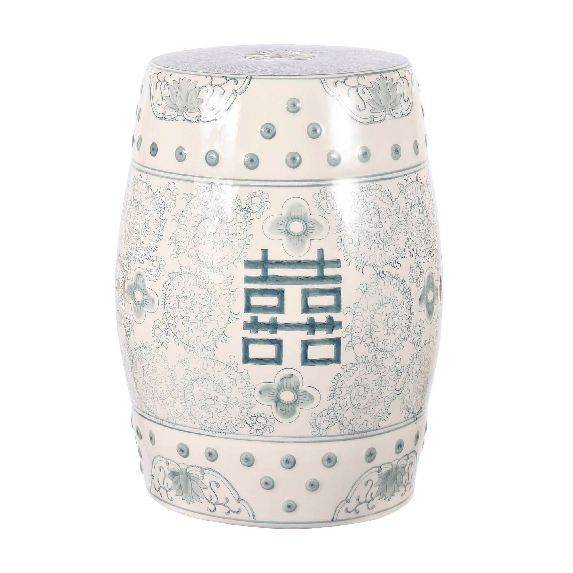 JONATHAN Y Double Happiness 18" Chinoiserie Ceramic Drum Garden Stool ...