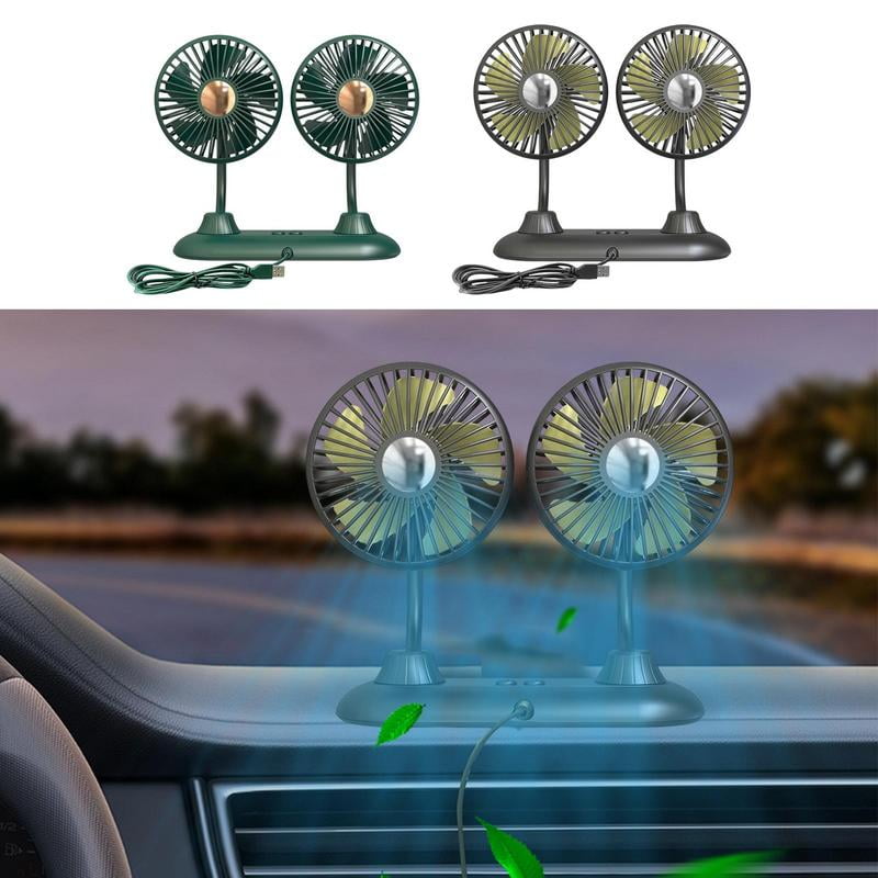 Double Head Car Fan USB Personal Portable Fan Rotation 3 Speed Strong ...