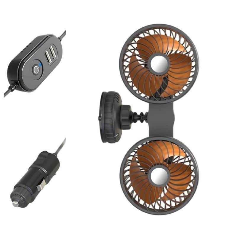 Double Head Car Fan With Powerful Suction Cup Adjustable Wind Direction ...