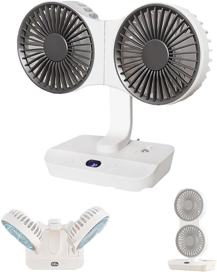 Double Head Desktop Oscillating Fan,360°Rotation USB Rechargeable ...