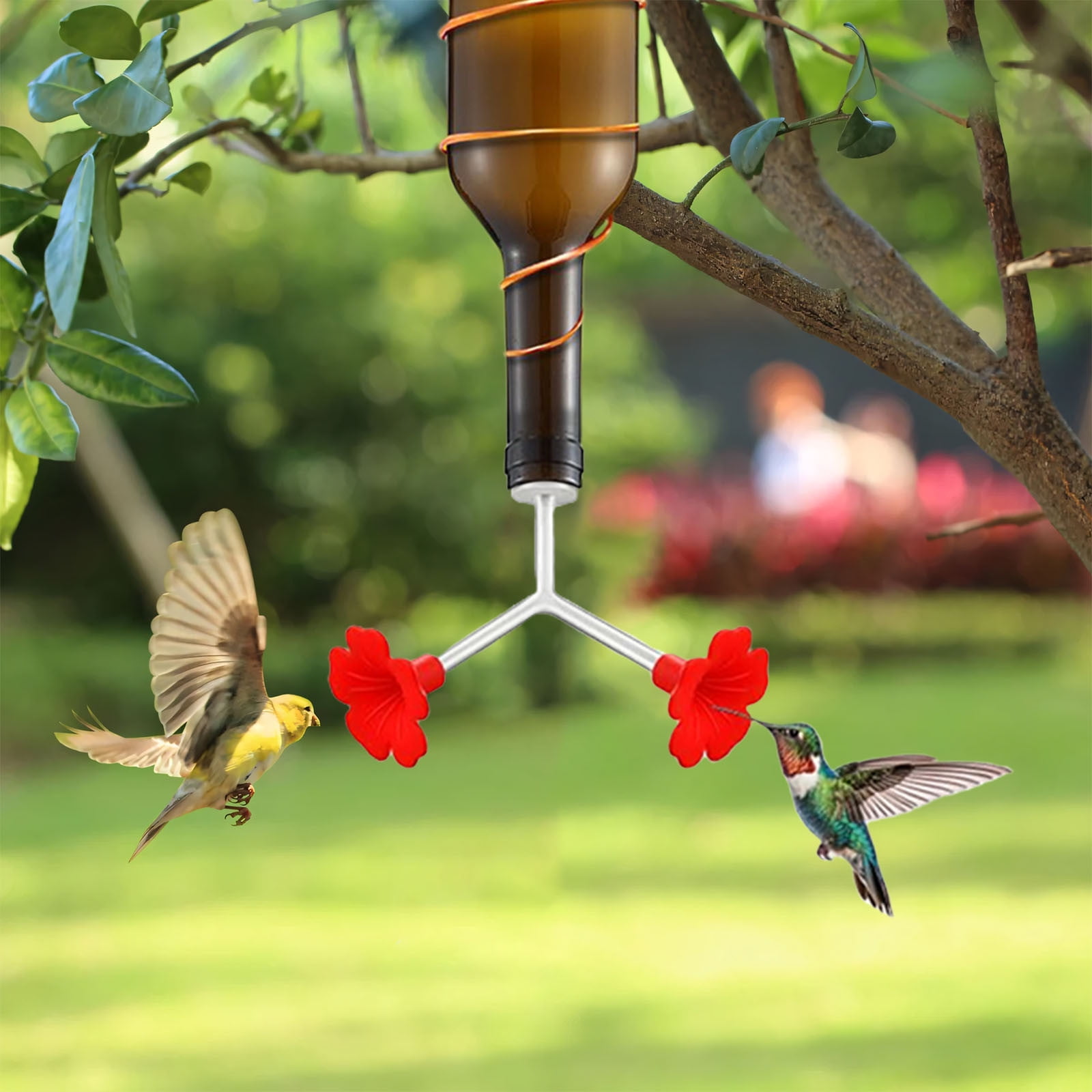 Double Head Hummingbird Feeding Tubes with Wine Bottle Stoppers Red ...