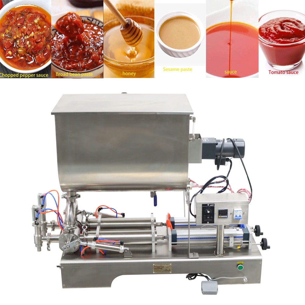 Double Head Paste Dual-purpose Filling Machine with Transverse Heating and Stirring Hopper 100 ...