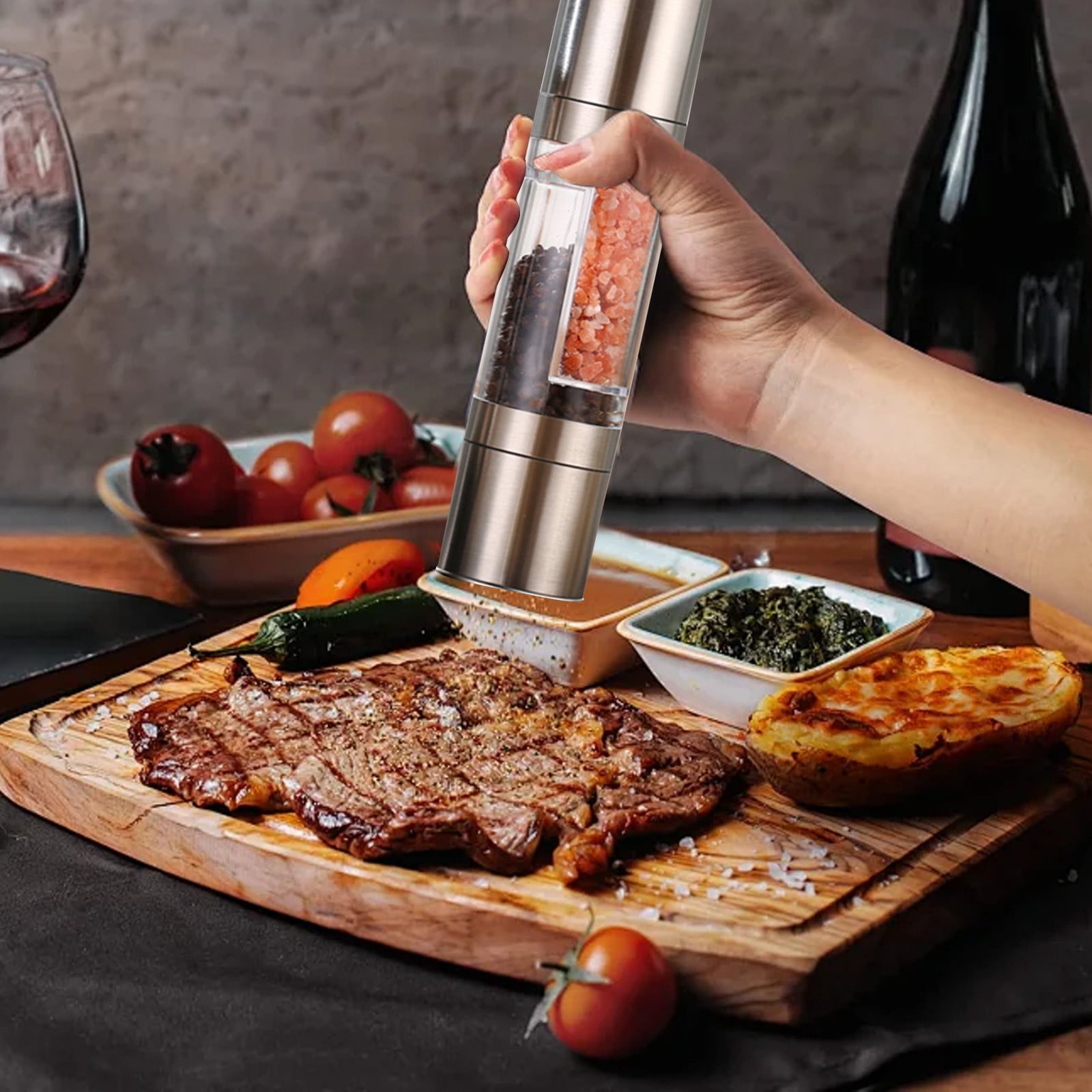 Double Head Pepper Grinder Set | 2-in-1 Manual Pepper Mill with ...