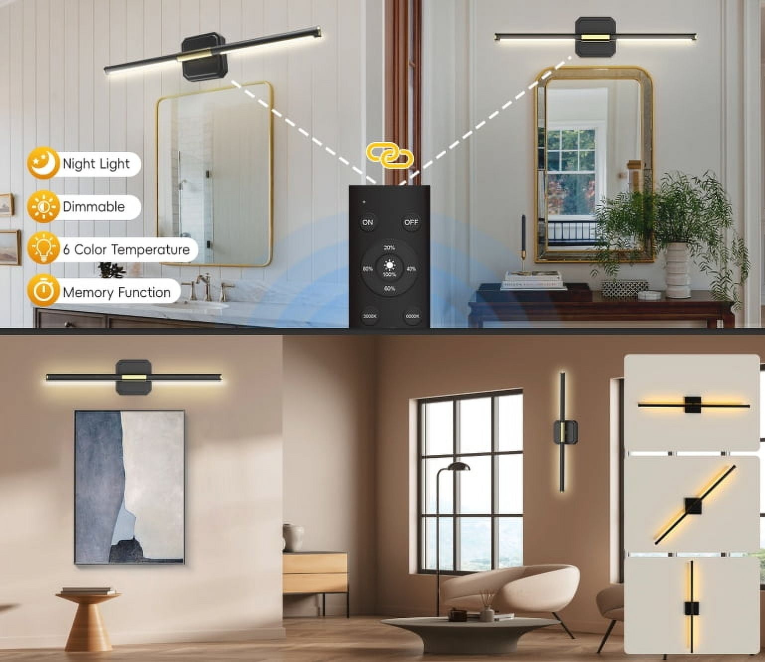 Double Head Split Reading Wall Sconce, 2 Lights Black, LED Infrared ...