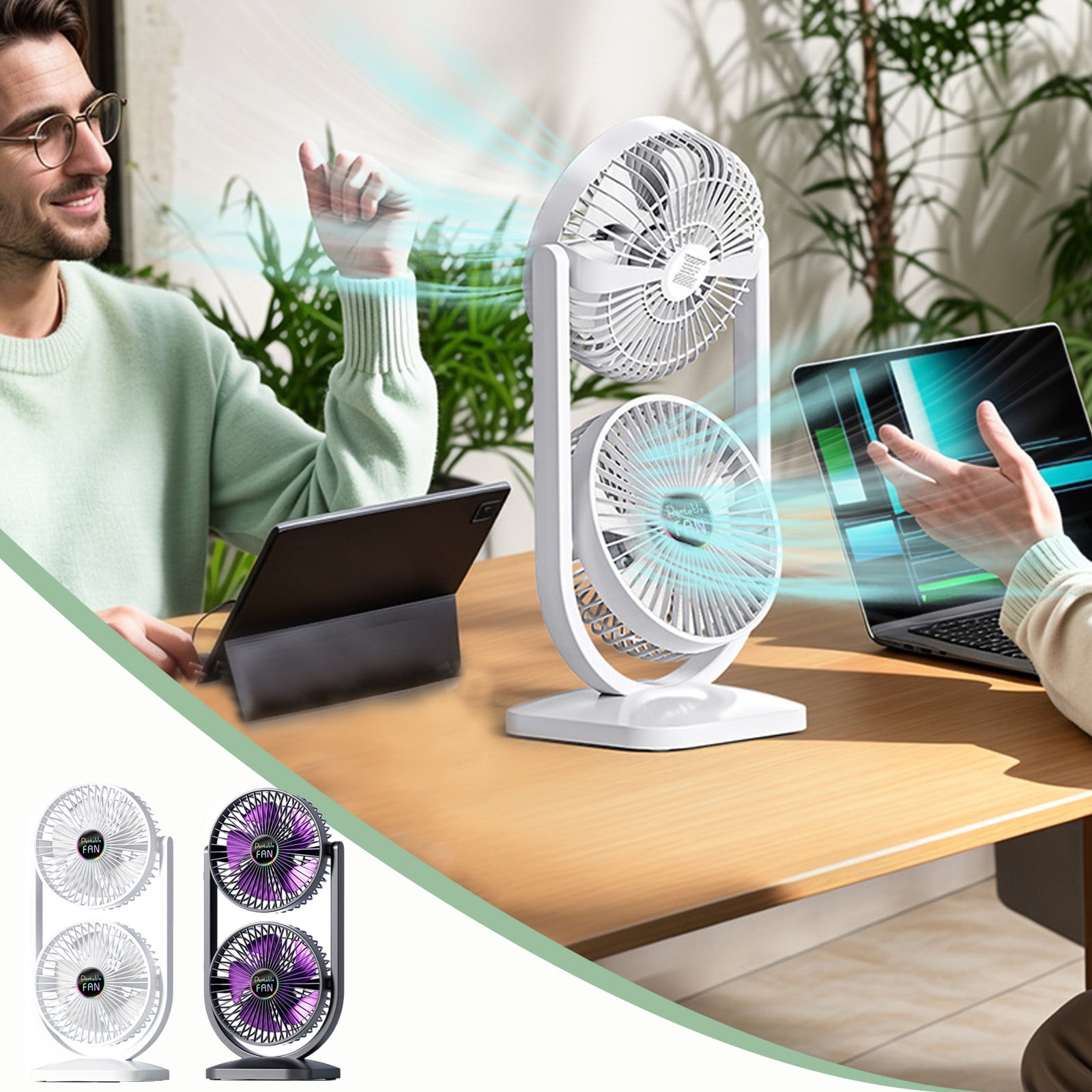 Double Head Two-Way Desktop Portable Fan | 3 Adjustable Wind Speeds ...