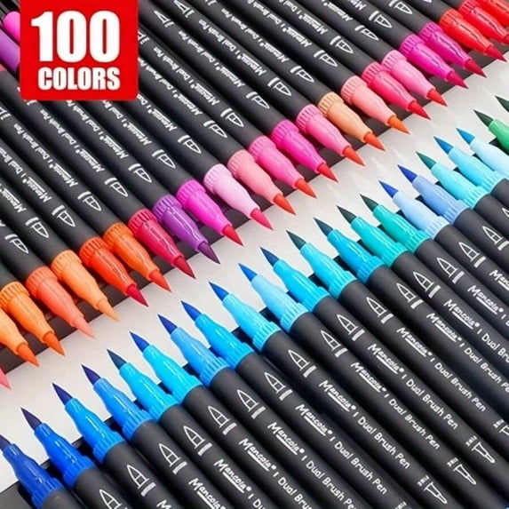 Double Head Watercolor Pen Set100 Colors, Fine Brush And Wide Brush ...