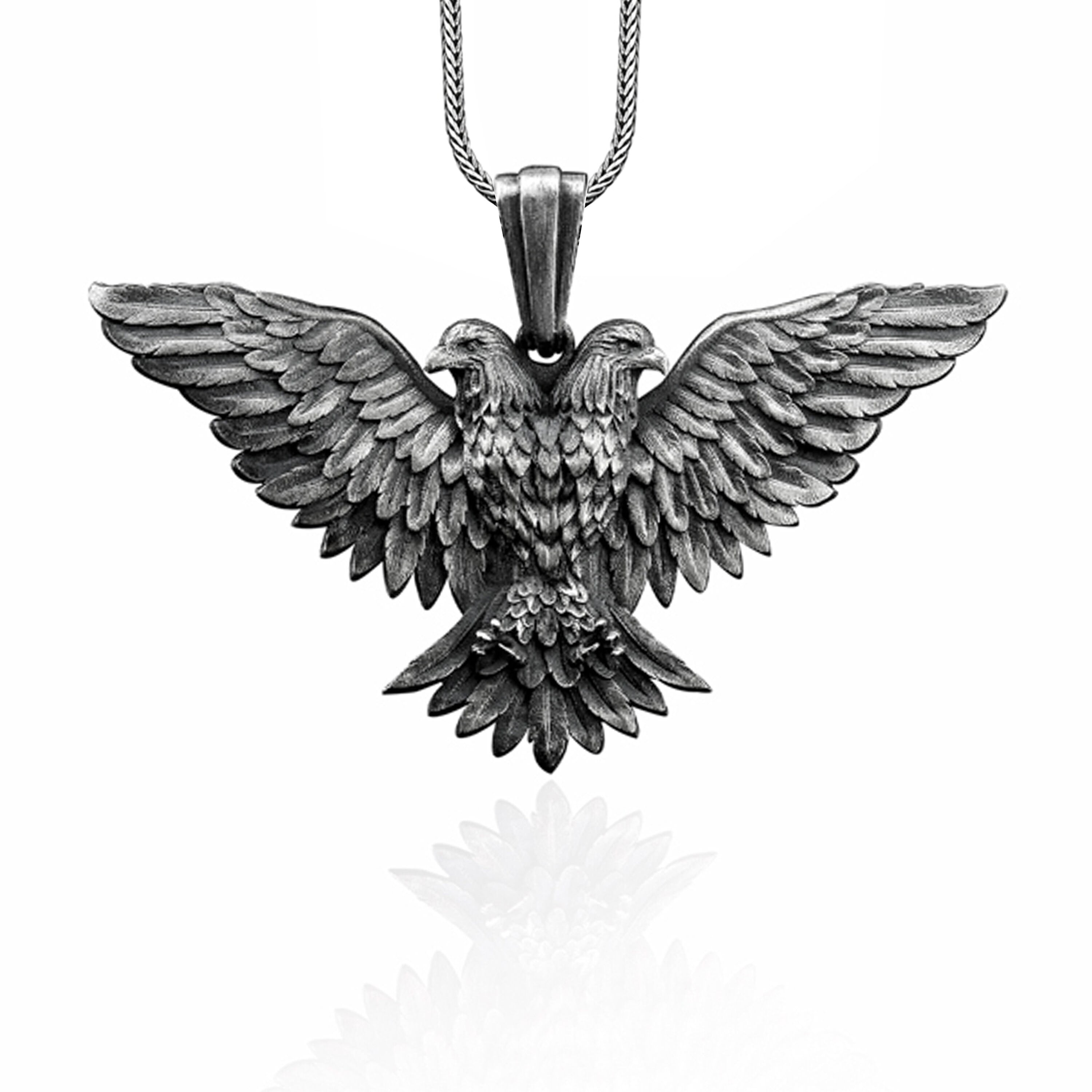 Double Head Winged Eagle Necklace for Men, American Eagle Sterling ...