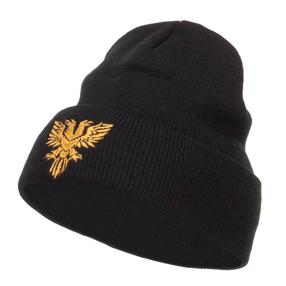 Double Headed Eagle Embroidered Long Beanie - Black OSFM - Walmart.com