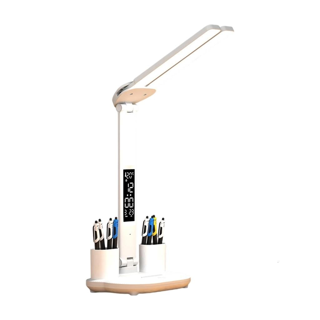 Double Headed LED Desk Lamp Storage Compartment Adjustable Lighting USB ...