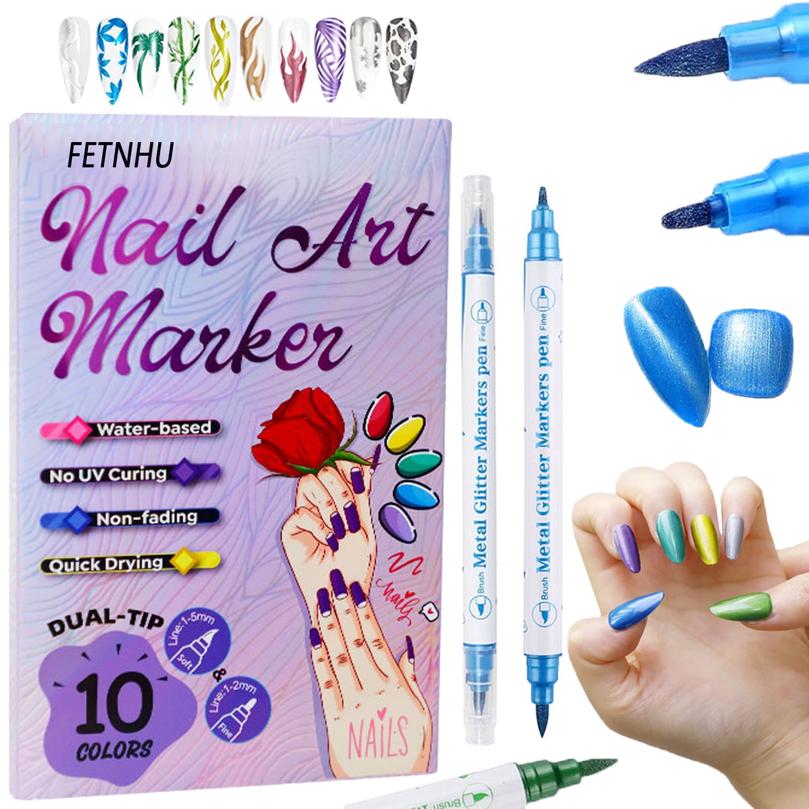 Double Headed Nail Polish Pens Quick Dry, 10 Colors Nail Art Pens Set ...