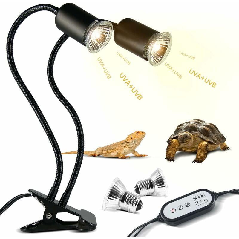 Double Headed Turtle Heat Lamp, 25W+50W Reptiles Tortoise Lamp E27 UVA ...