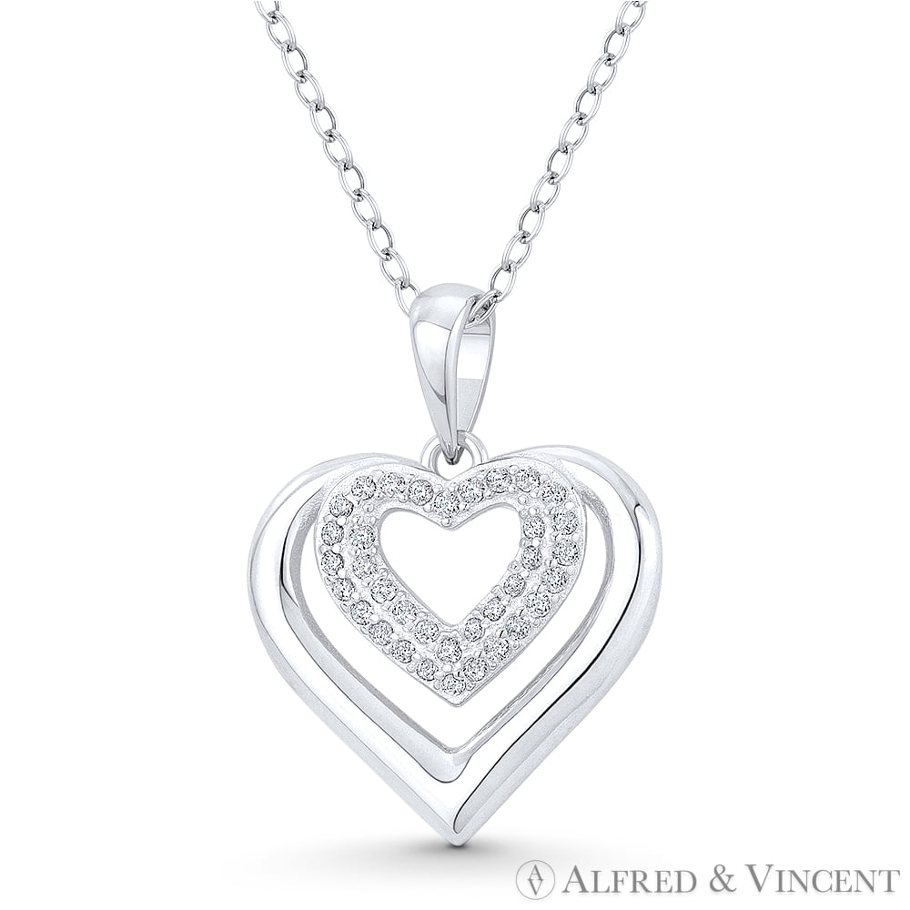 Double-Heart Cubic Zirconia CZ Crystal Accent Pendant & Chain Necklace ...
